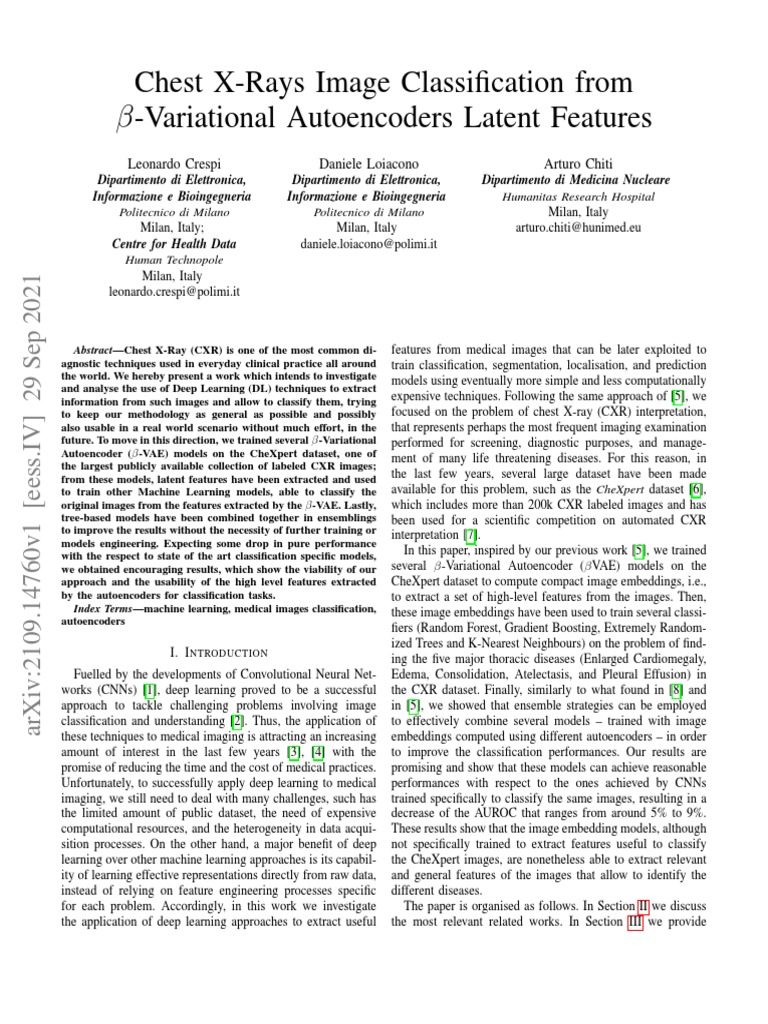 Chest Xrays Image Classification From Variational Autoencoders | PDF
