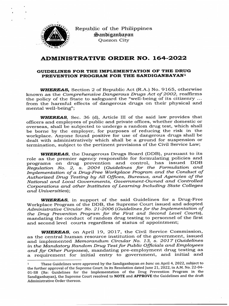 Administrative Order No. 164-2022 Guidelines For The Implementation of ...