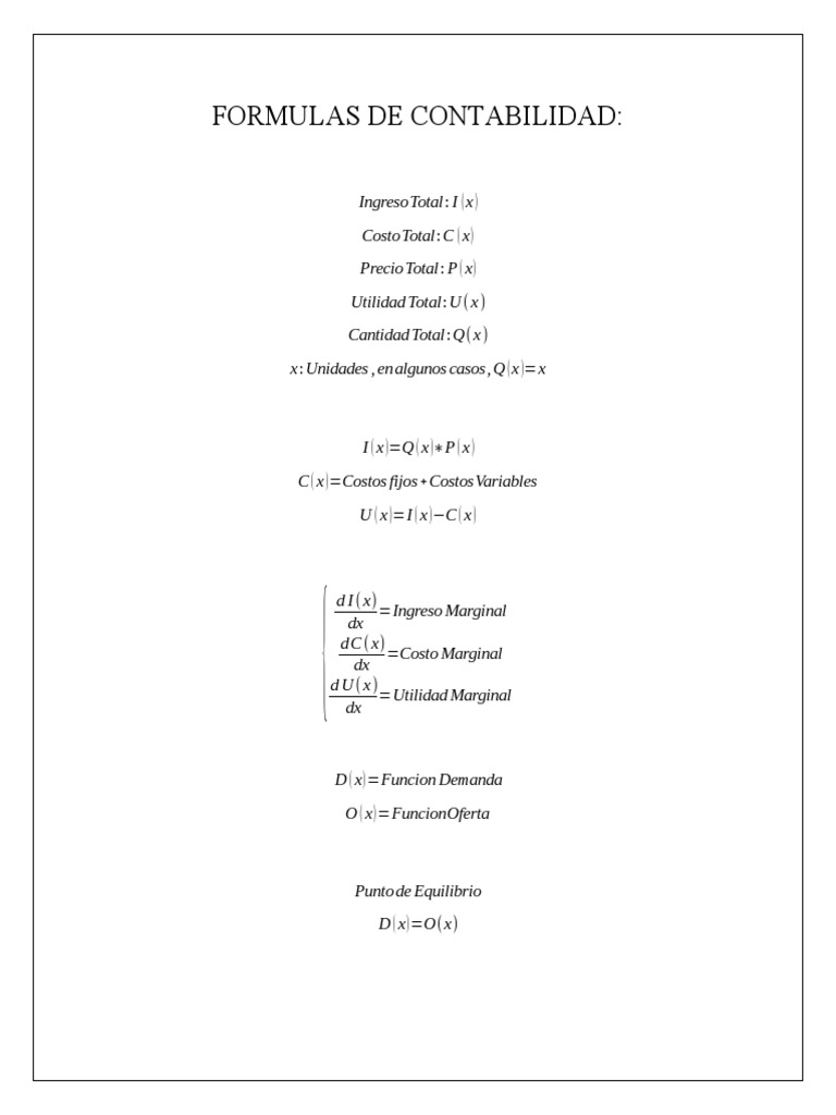 Formulas de Contabilidad | PDF