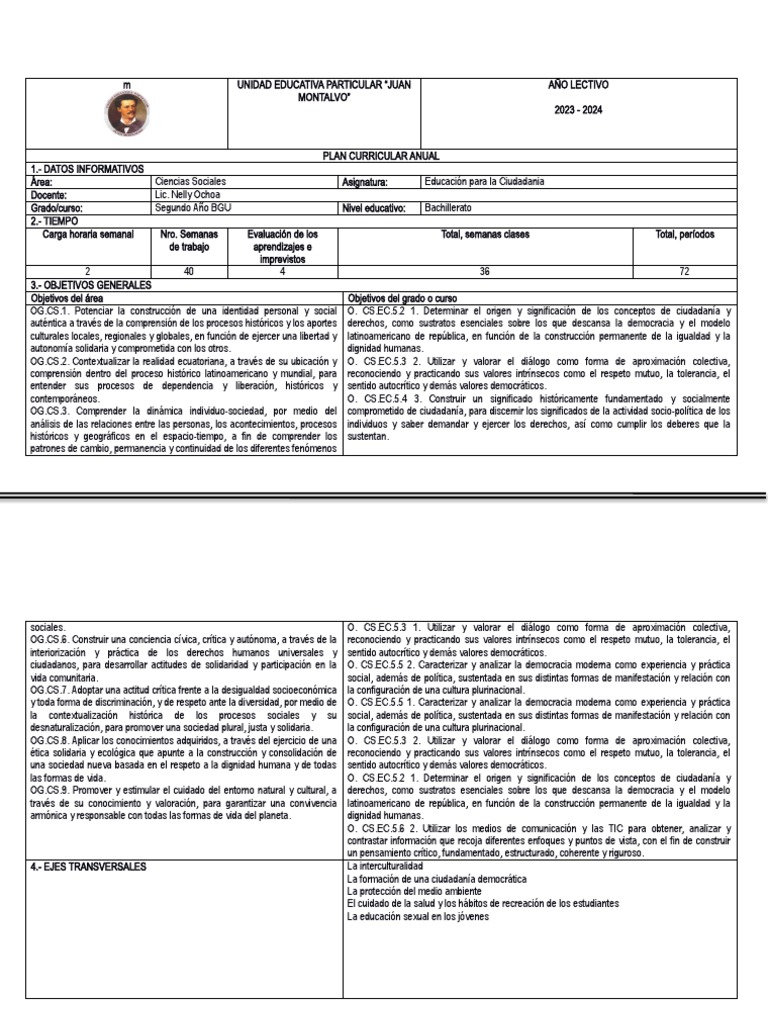 Plan Anual 2do. Año Bgu Ciud. 2022-2023 | PDF | Ciencias sociales