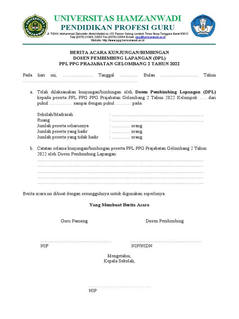 Berita Acara Bimbingan PPL PPG Prajabatan Gel. 2 Tahun 2022 | PDF | Karier & Perkembangan