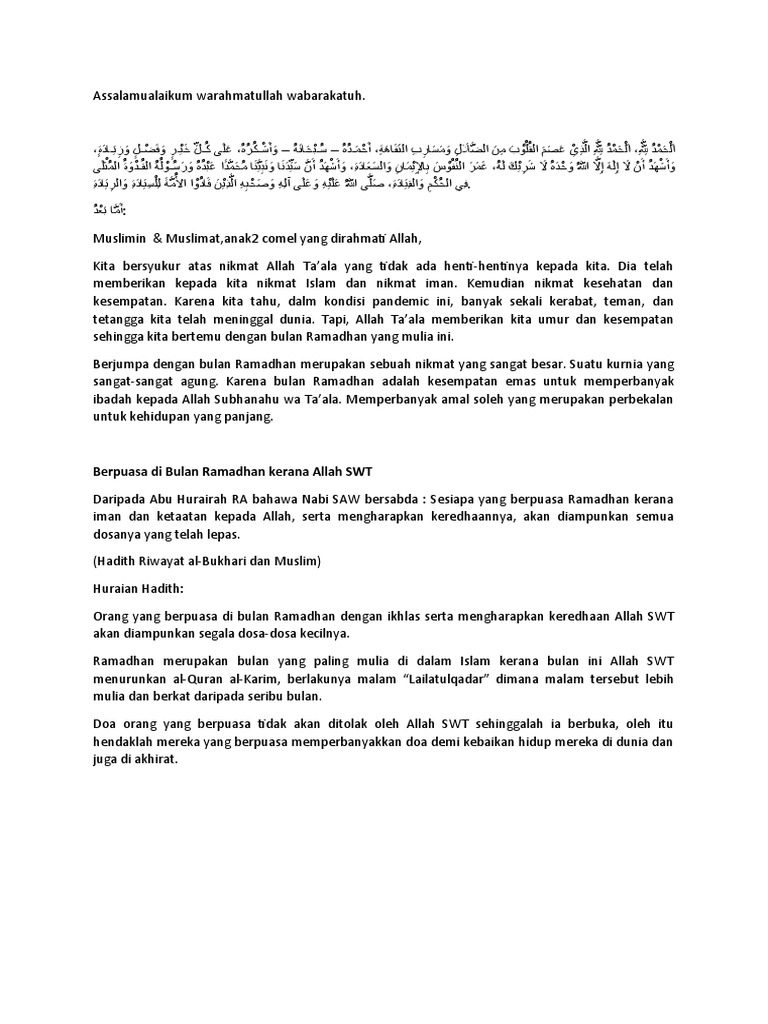 Teks Tazkirah Ramadhan 2022 | PDF