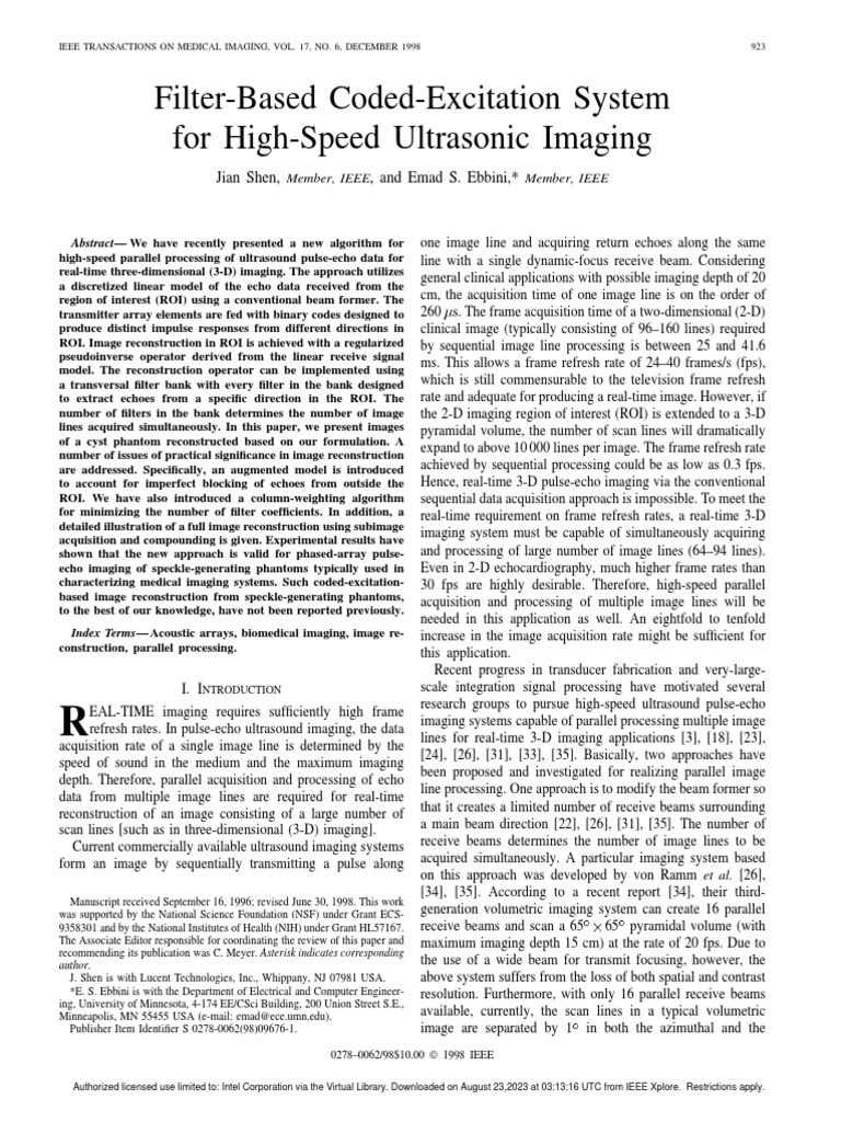 Filter-Based Coded-Excitation System For High-Speed Ultrasonic Imaging ... Filter-Based Coded-Excitation System For High-Speed Ultrasonic Imaging ...