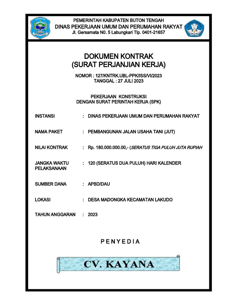 Contoh Format Dokumen Kontrak Konstruksi | PDF