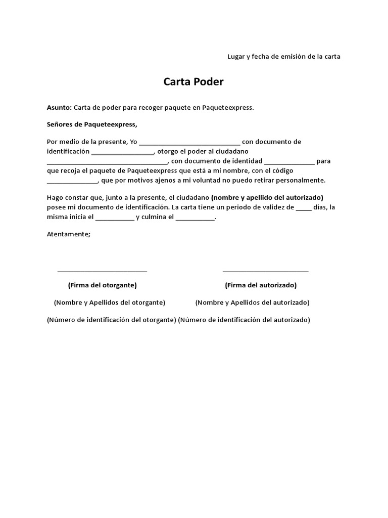 Carta Poder para Recoger Un Paquete en Paqueteexpress | PDF
