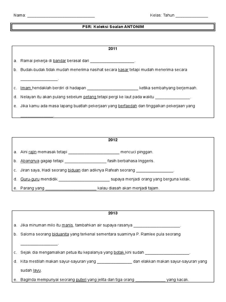Koleksi Antonim PSR 2011 - 2020 | PDF