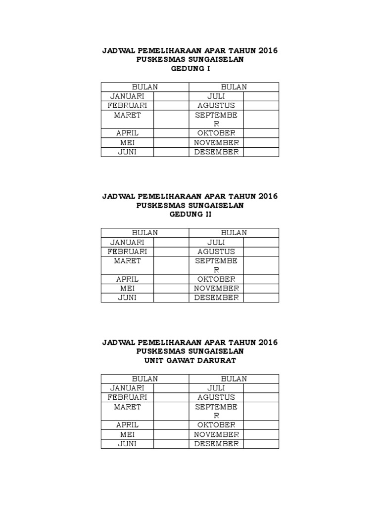 Jadwal Pemeliharaan Apar Tahun 2016 | PDF