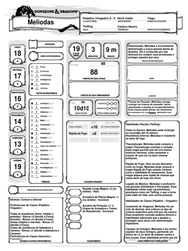 Ficha Dungeons and Dragons MELIODAS | PDF
