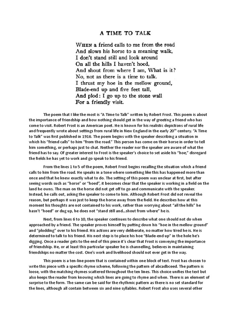 Frost's "A Time to Talk": Friendship's Value | PDF | Poetry | Rhyme
