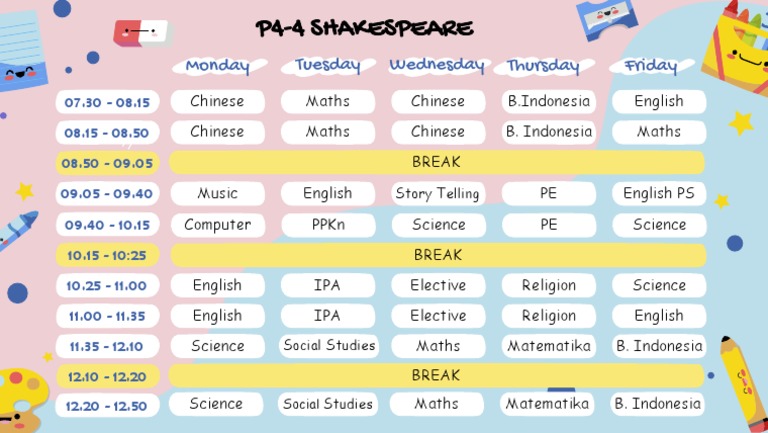 P4-4 Shakespeare Timetable | PDF