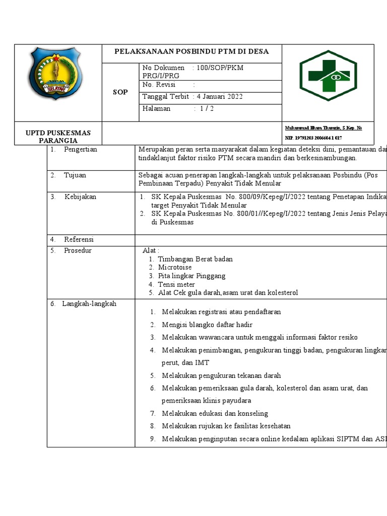 4.5.1.4.2 Sop Pelaksanaan Posbindu PTM Di Desa | PDF | Pengembangan Diri | Sains & Matematika