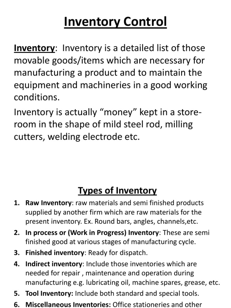 Inventory Control | PDF | Inventory | Cost