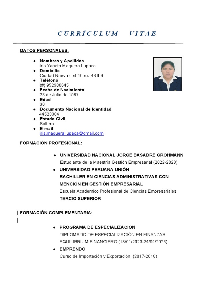 Currículum Vitae de Iris Maquera | PDF