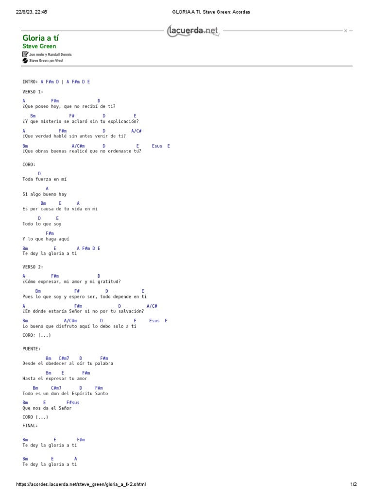 GLORIA A TI, Steve Green Chords | PDF