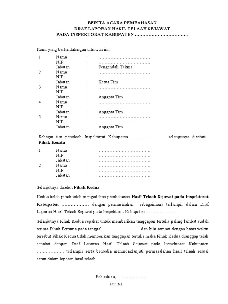 Form BA Kesepakatan Pembahasan - 081117 | PDF