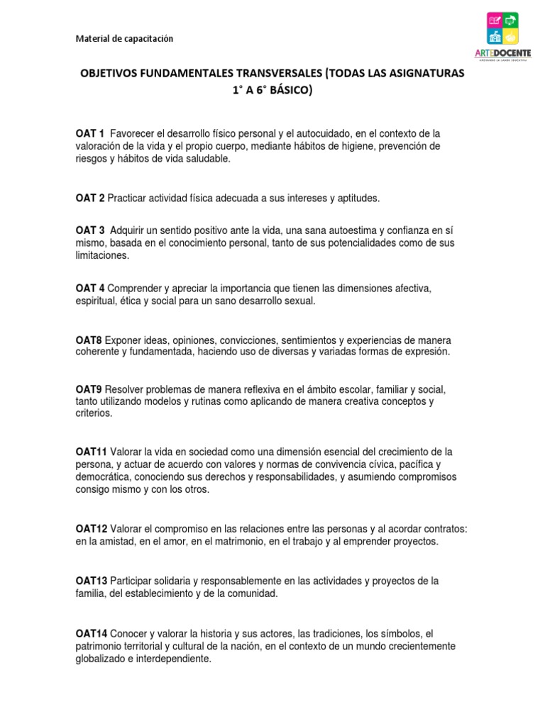 Objetivos Fundamentales Transversales y Actitudes | PDF | Conocimiento ...