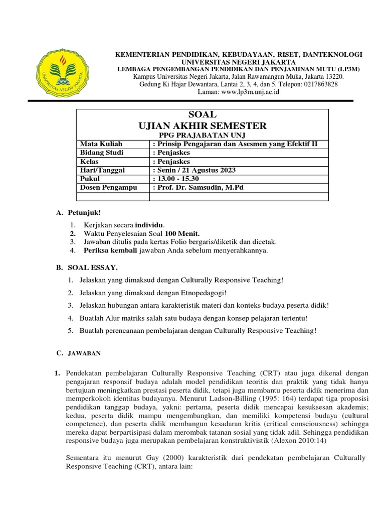 UAS PPG G2S2 Prinsip Pengajaran Dan Asesmen Yang Efektif II Penjaskes | PDF | Karier & Perkembangan