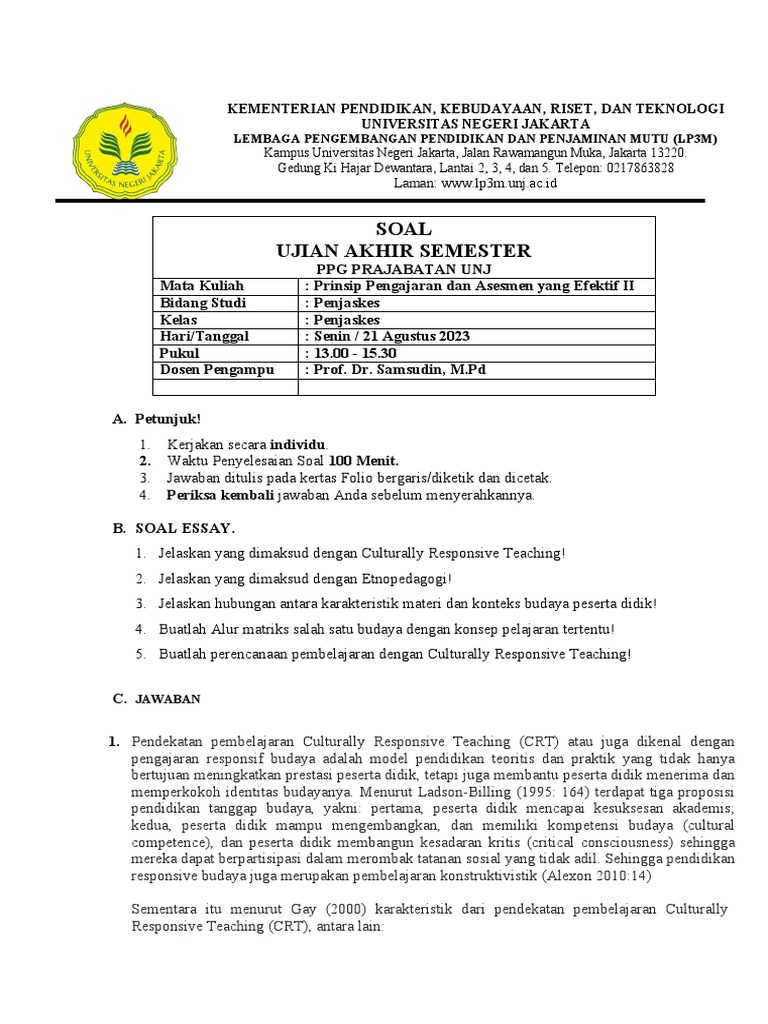 UAS PPG G2S2 Prinsip Pengajaran Dan Asesmen Yang Efektif II Penjaskes | PDF
