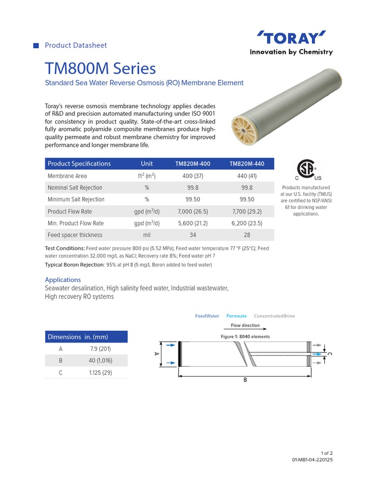 5.1 KATALOG Toray - TM800M - v1 - 202201 | PDF | Membrane | Water