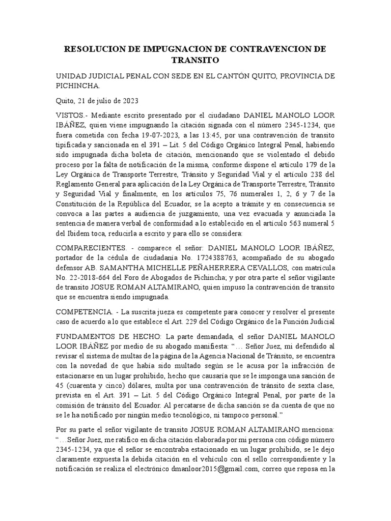Resolucion Contravencion de Transito | PDF | Ley común | Gobierno