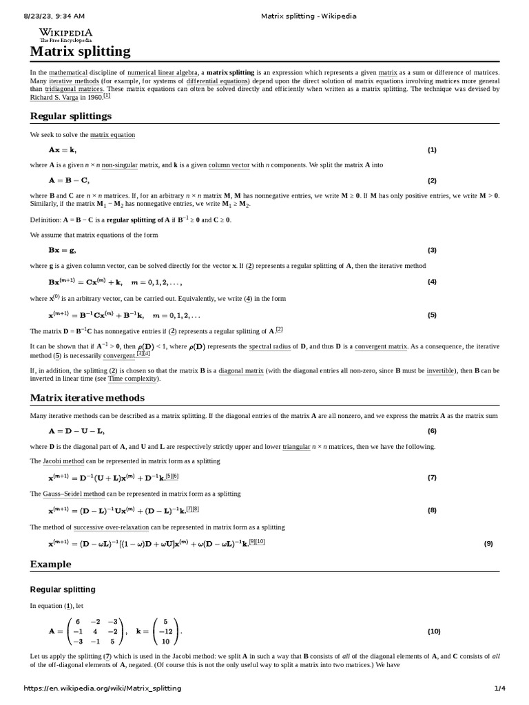 Matrix Splitting Wikipedia Pdf