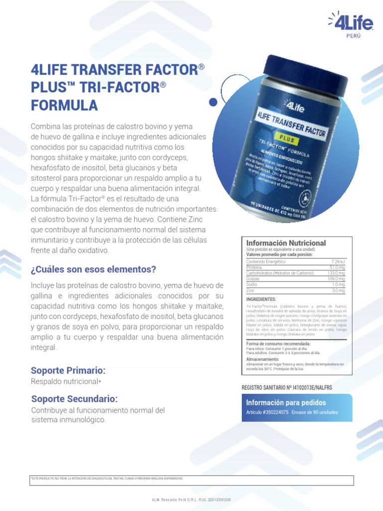 Transfer Factor Plus Tri Factor Formula | PDF | Nutrición | Dieta y ...