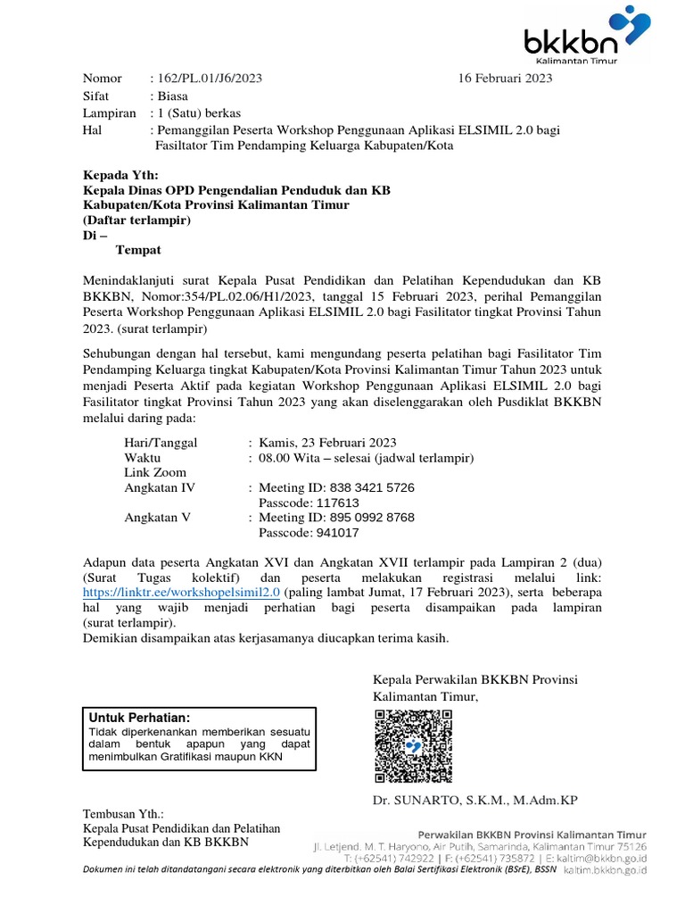 Ralat - Surat Pemanggilan Workshop ELSIMIL Angkatan XVI Dan XVII | PDF