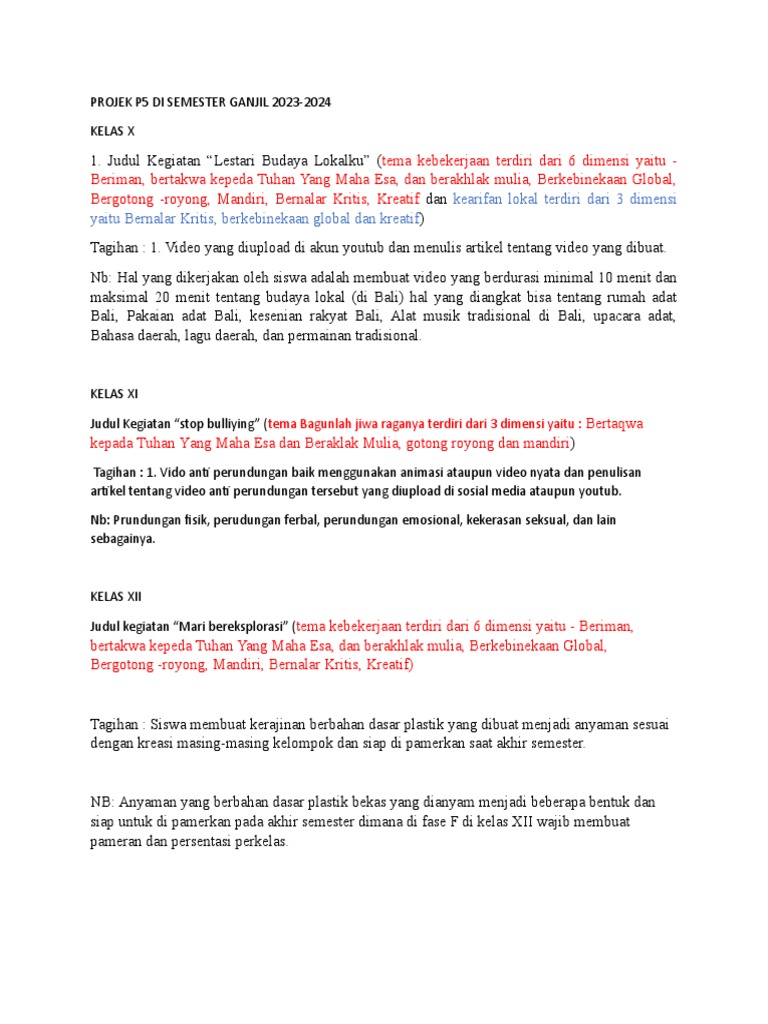 Projek p5 Di Semester Ganjil 2023 | PDF | Seni