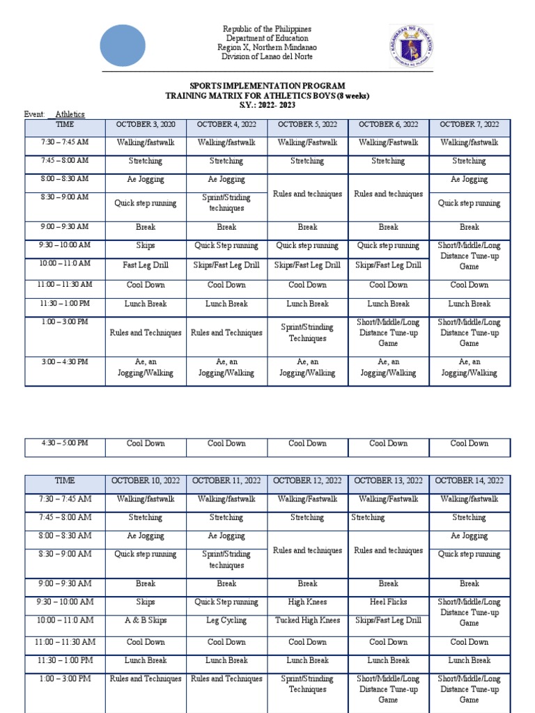 Athletics Traing Matrix | PDF