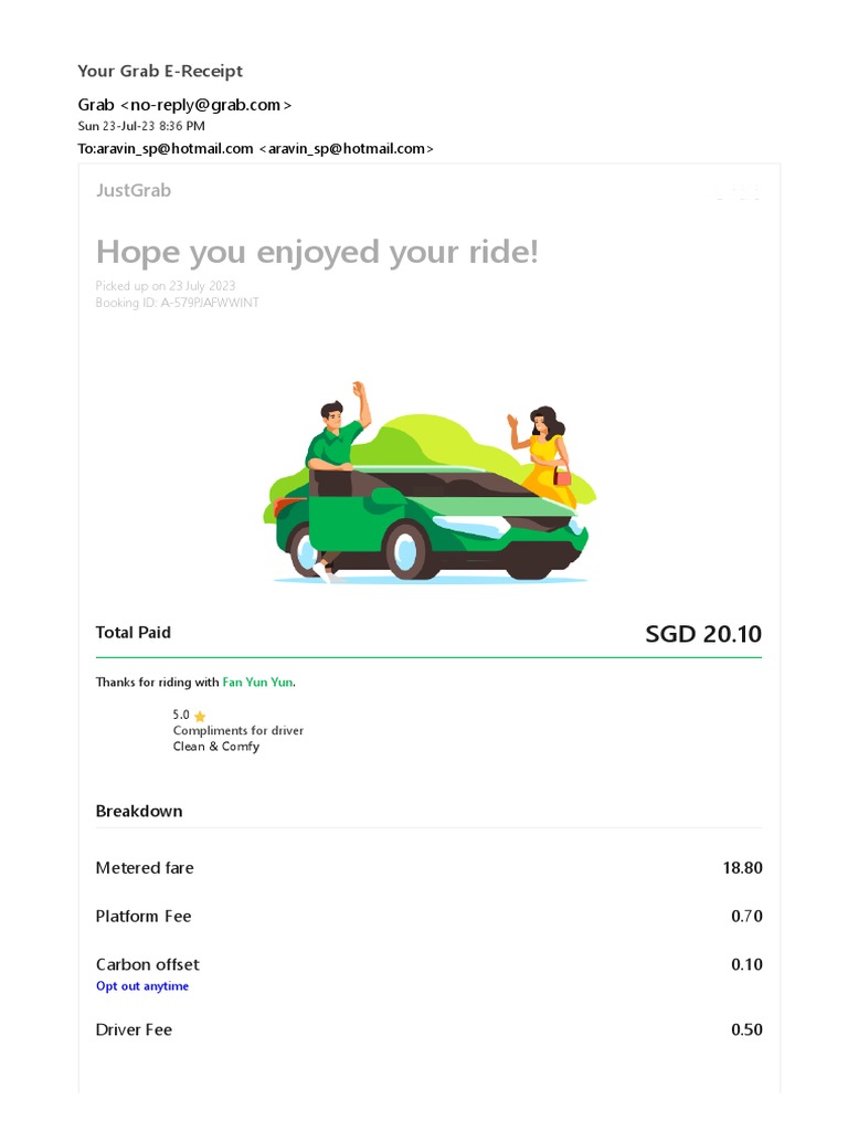 Your Grab E-Receipt - Ganesh Aravin - Outlook | PDF