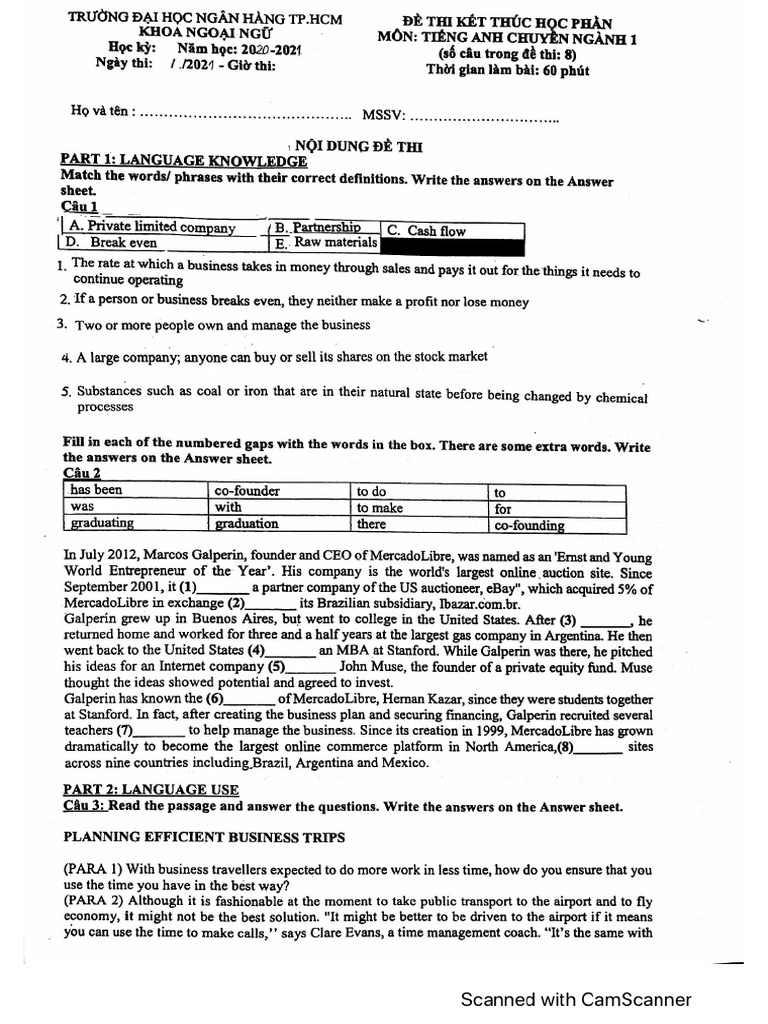 Mẩu đề thi TACN 1 tự luận 3 tín chỉ | PDF