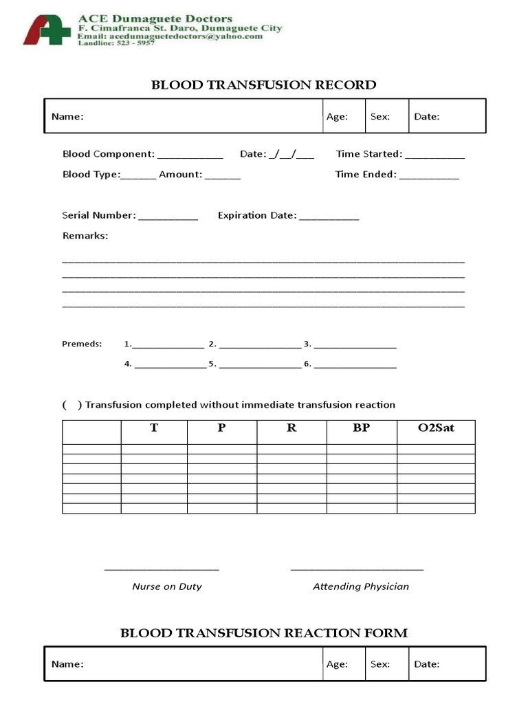 Blood Transfusion Record | PDF