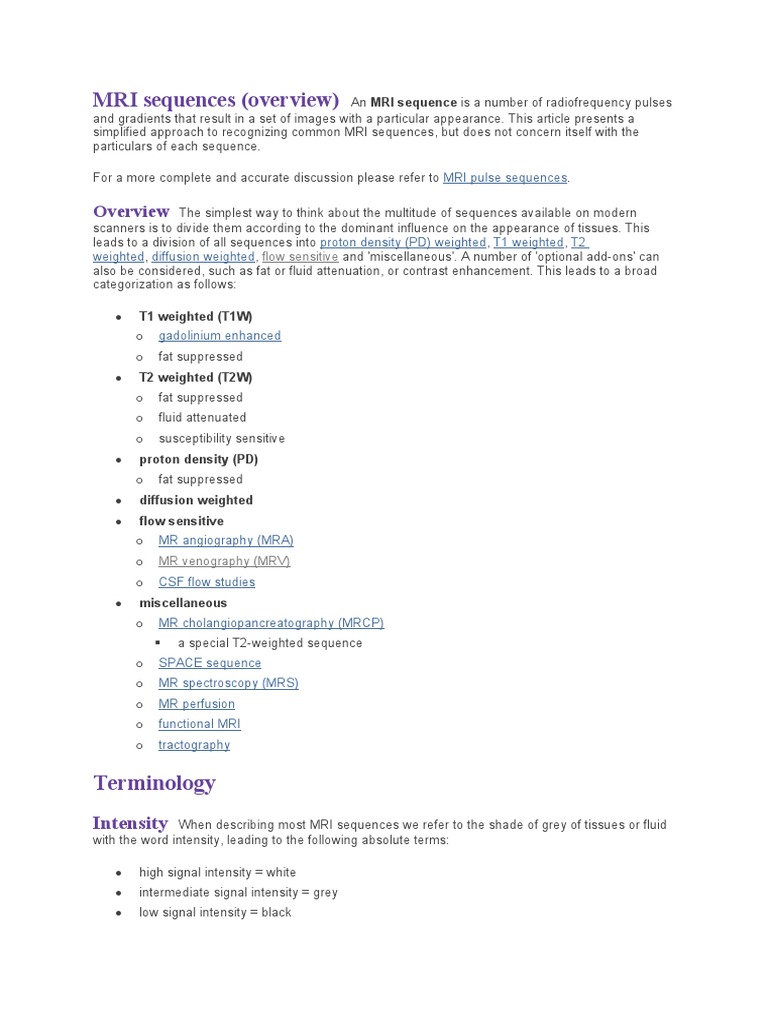 MRI Sequence Types Overview | PDF