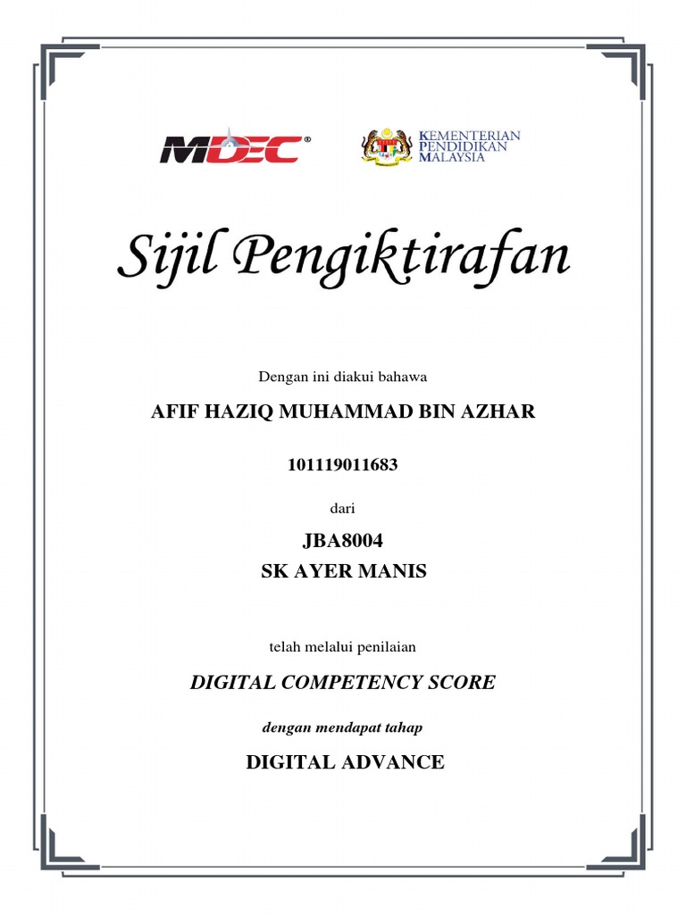 AFIF HAZIQ MUHAMMAD BIN AZHAR DCS Cert | PDF