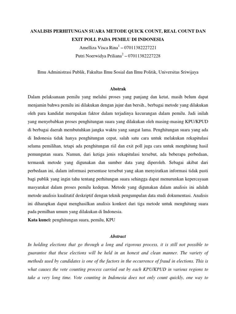 Analisis Perhitungan Suara Metode Quick Count | PDF