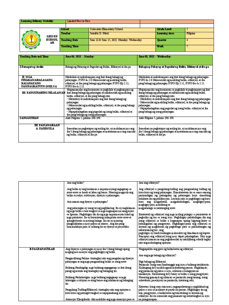 W7 Filipino DLL Q4 | PDF