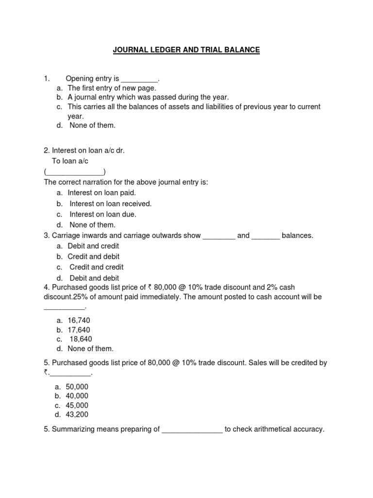 Assignment - Journal, Ledger - Trial Balance | PDF | Debits And Credits ...