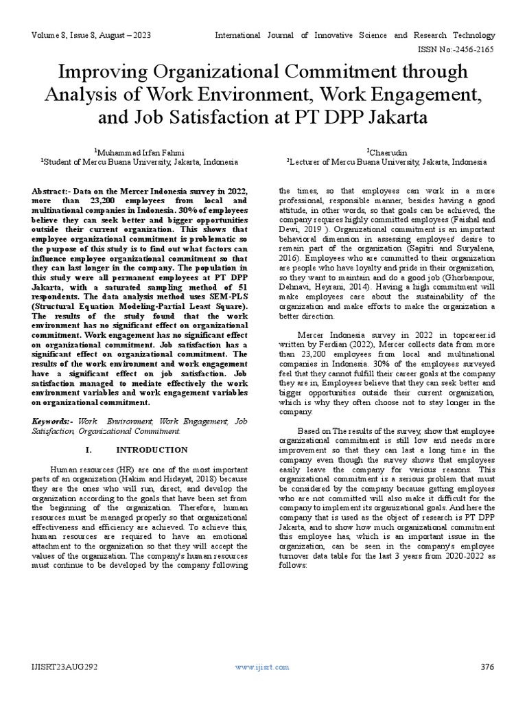 Improving Organizational Commitment Through Analysis of Work ...