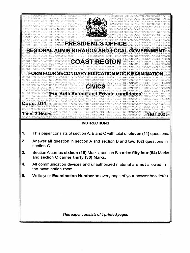 Mock 4 Pwani 2023 | PDF