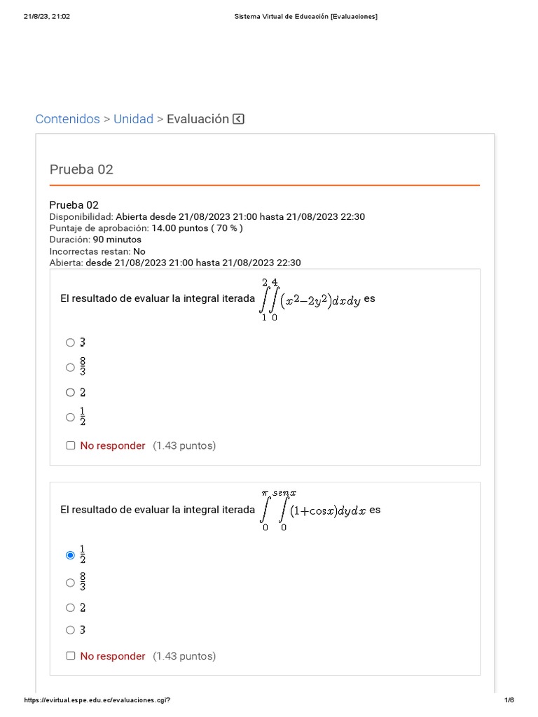 Examen Calculo Integral Y Vectorial | PDF | Integral | Vector Euclidiano