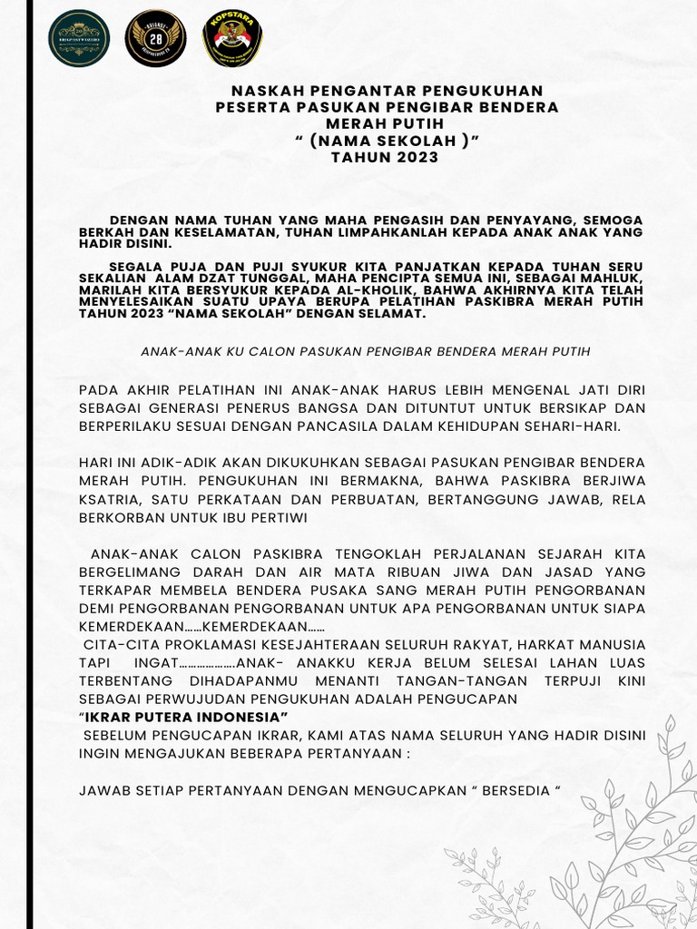 Naskah Pengukuhan Paskibra | PDF Naskah Pengukuhan Paskibra | PDF