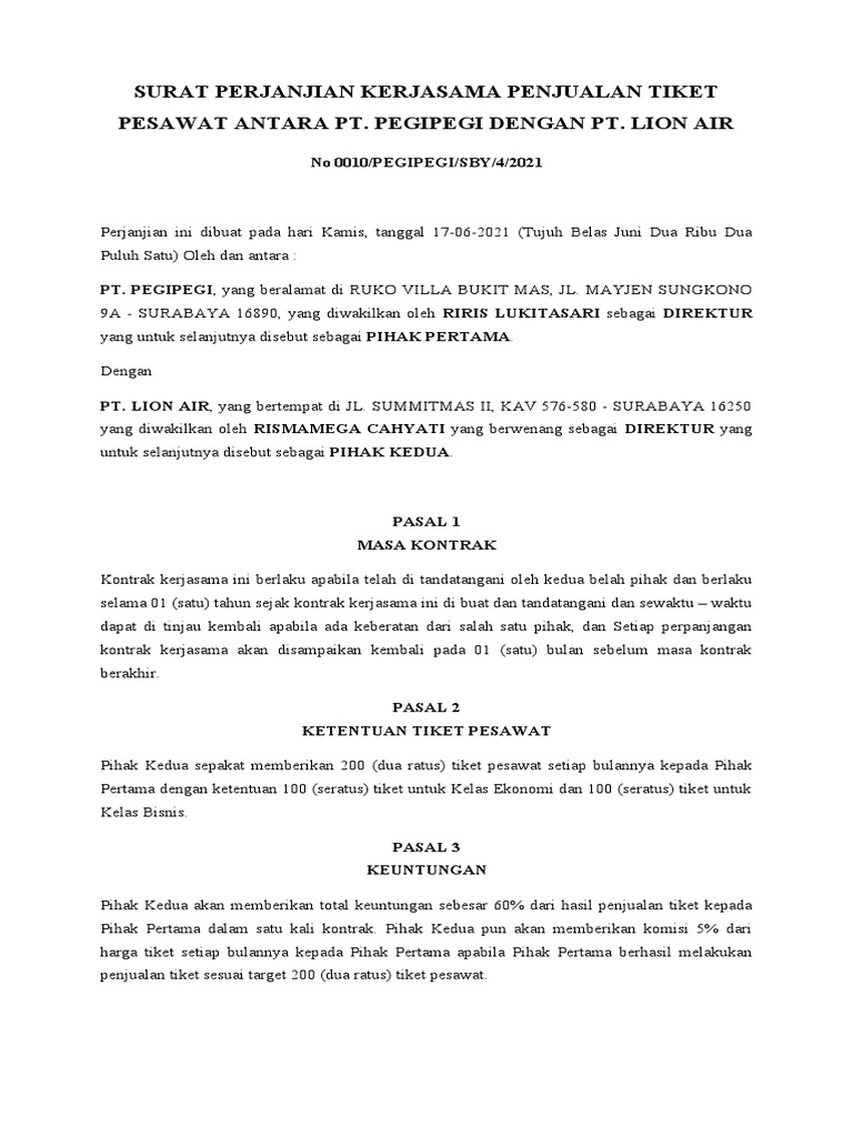 Surat Perjanjian Kerjasama Pdf