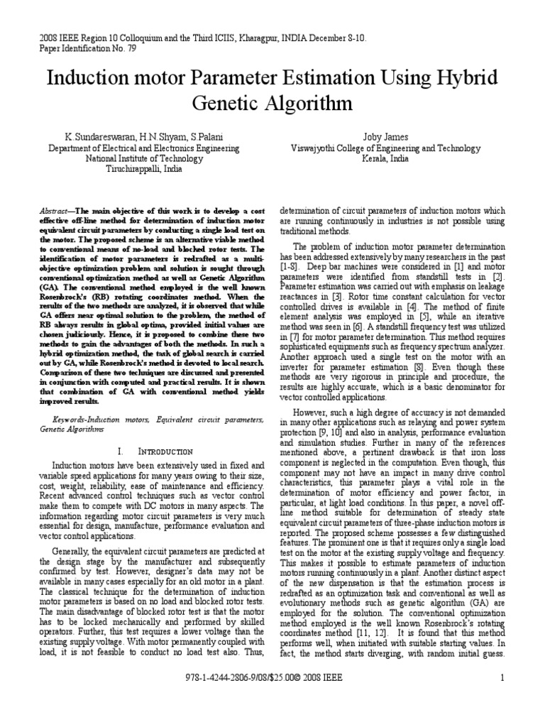 The Induction Motor Parameter Estimation Using Genetic Algorithm 1 Pdf