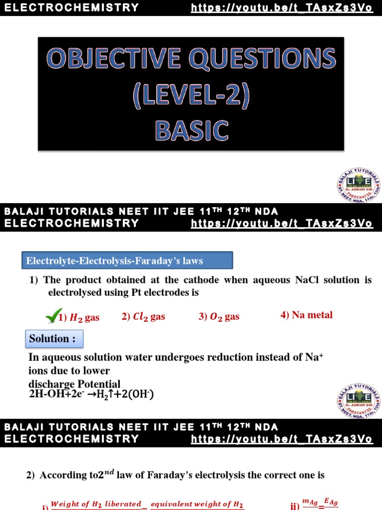 Electrochemistry MCQ Level 2 | PDF | Redox | Electrode