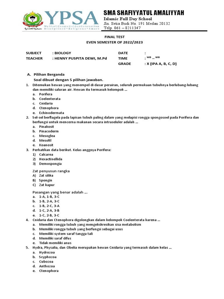 Soal Pas Biologi Sem Genap Kelas X (A.b.c.d) | PDF