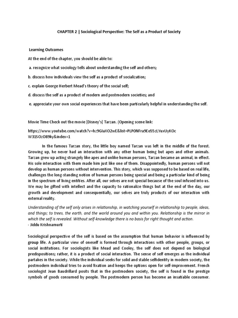 CHAPTER 2 Lesson 2 - Sociological Perspective The Self As A Product of ... CHAPTER 2 Lesson 2 - Sociological Perspective The Self As A Product of ...