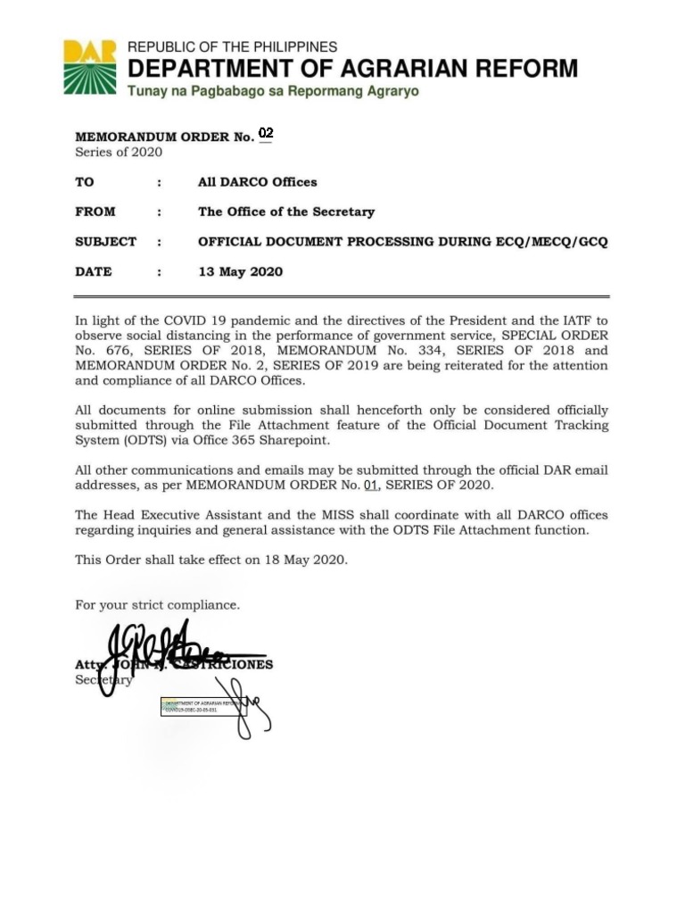 Mo 02 Official Document Processing During Ecq Mecq GCQ | PDF