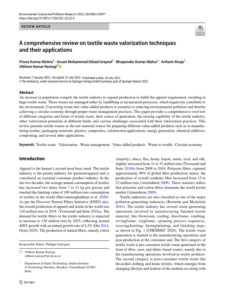 A Comprehensive Review On Textile Waste Valorization Techniques and ...