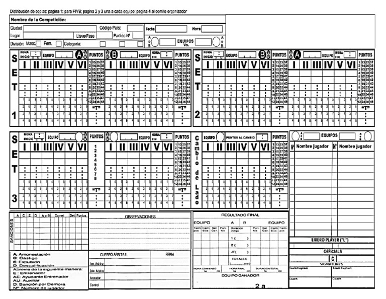 Planilla De Voleibol Pdf