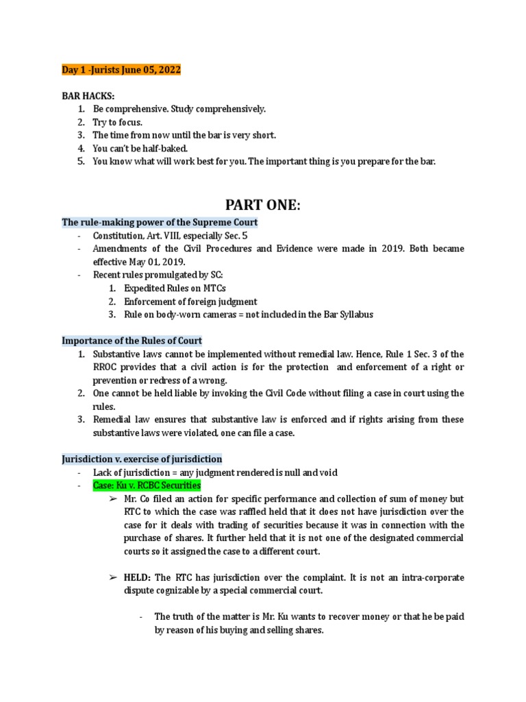 Copy - Civil Procedures - Part 1 | PDF